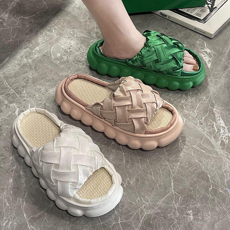Women Flax Slippers Summer Indoor and Outdoor Fashionable Thick Soled ...