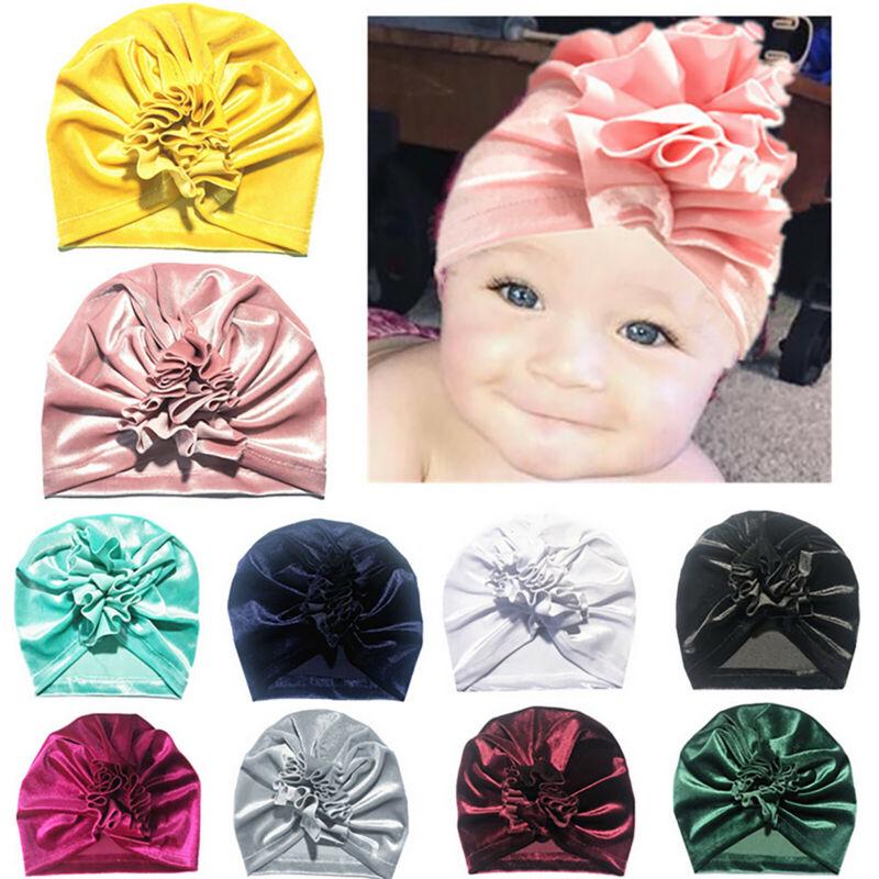Buy 11 Colors Flower Baby Girl Velvet Hats Kids Turban Pure Candy Color ...