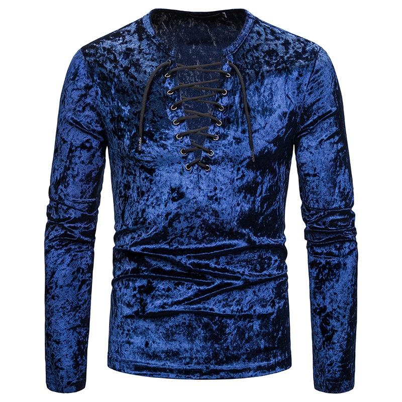 Buy HaoShoes Men's Drawstring Collar Long Sleeve T-shirt Men's Casual ...