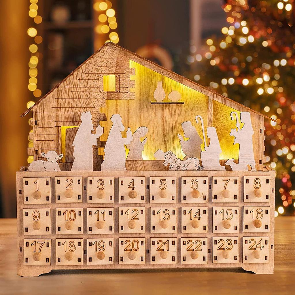Buy Wooden Christmas Advent Calendar LED Light Up Nativity Countd.C8 ...