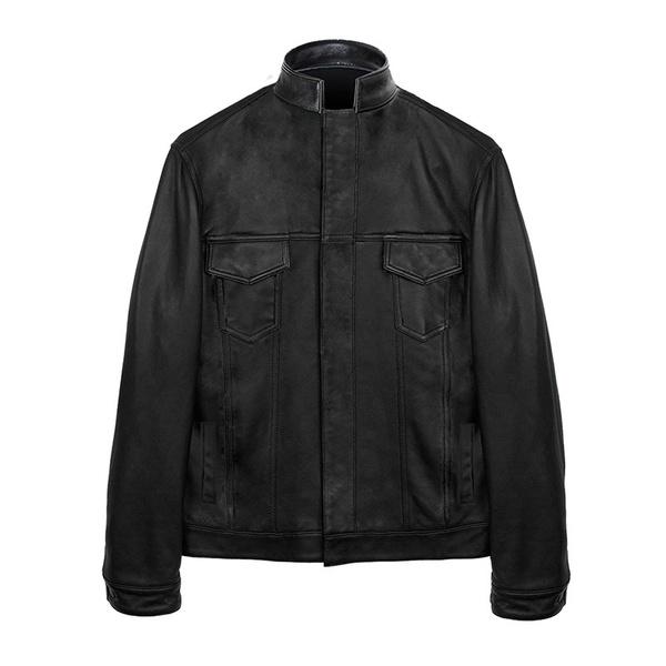 Men's Motorcycle Leather Jacket with Vertical Collar and Windproof ...