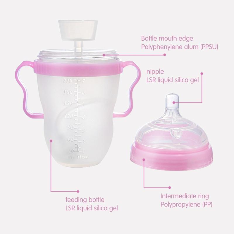 Buy 250ML Infant Baby Silicone Bottle with Handles Newborn Feeding ...
