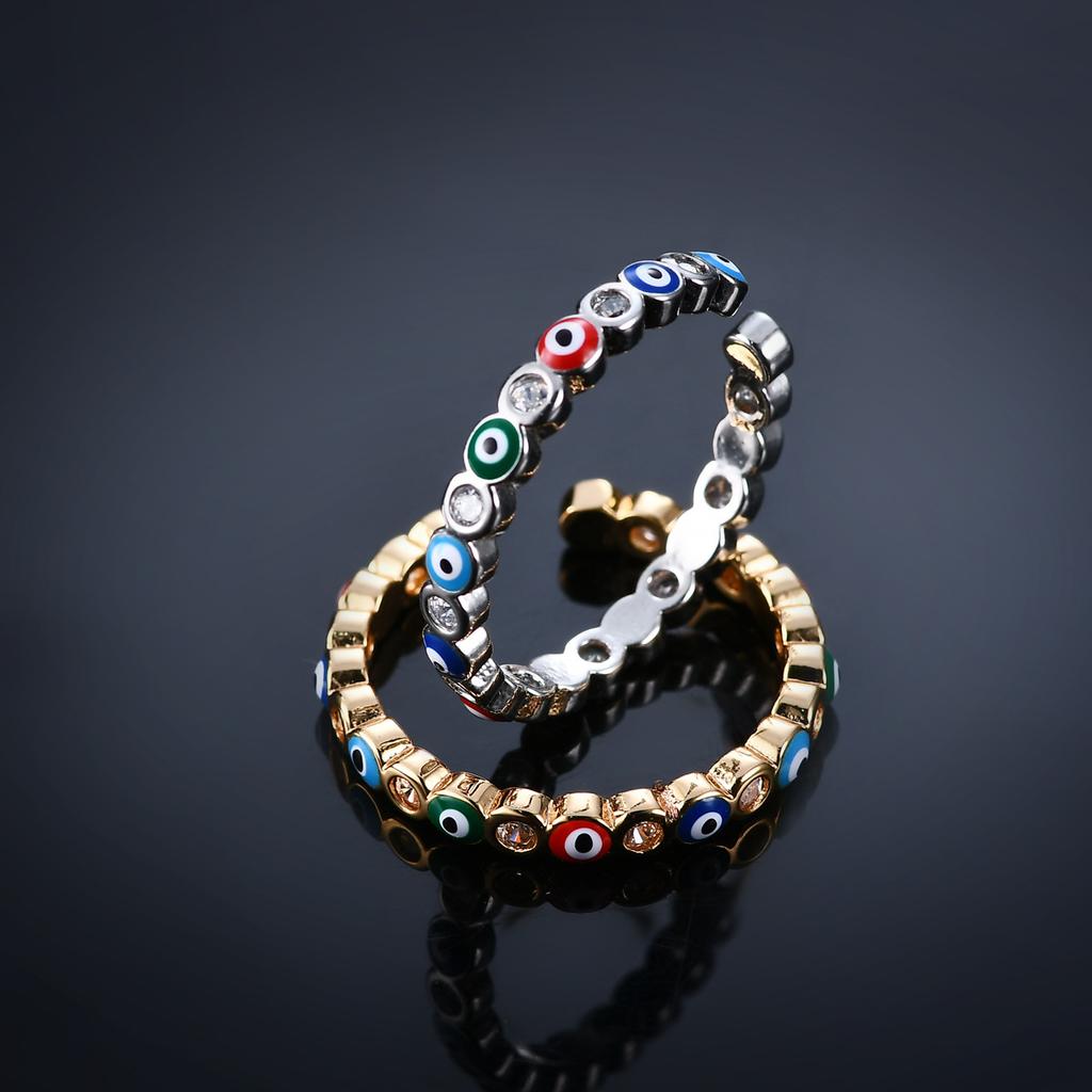 Cheap Bohemian Colorful Evil Eye Rings For Women Vintage Rhinestone ...