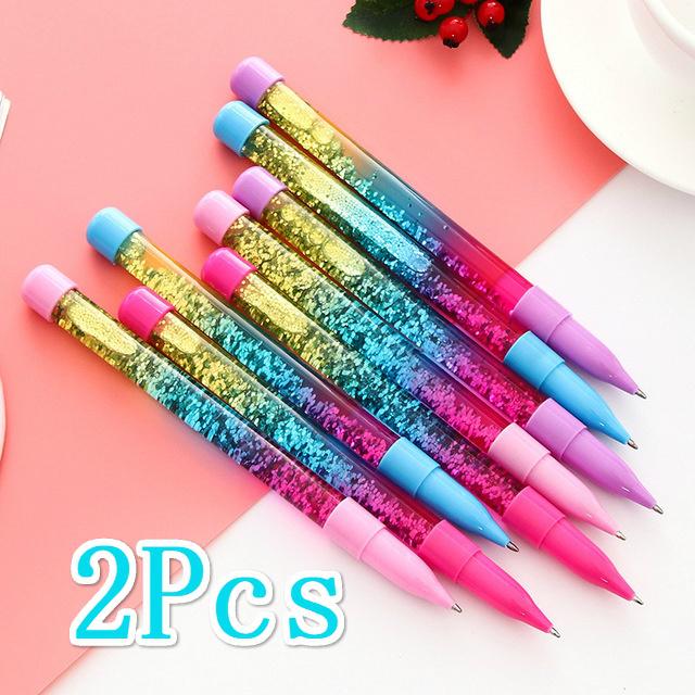 Buy 2Pcs Bling Glitter Dynamic Liquid Quicksand Pen Novelty Present ...