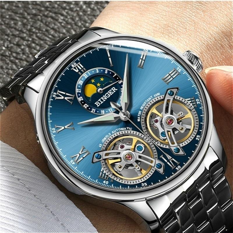 Buy BINGER Double Tourbillon Switzerland 30M Waterproof Men Automatic ...