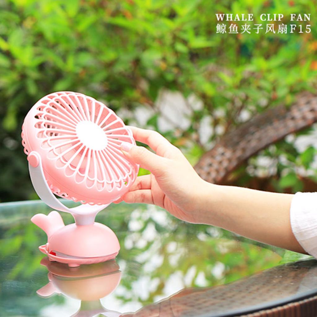 Buy 3Colors Whale Clip Fan Mini USB Rechargeable Quiet Cooling Desk ...