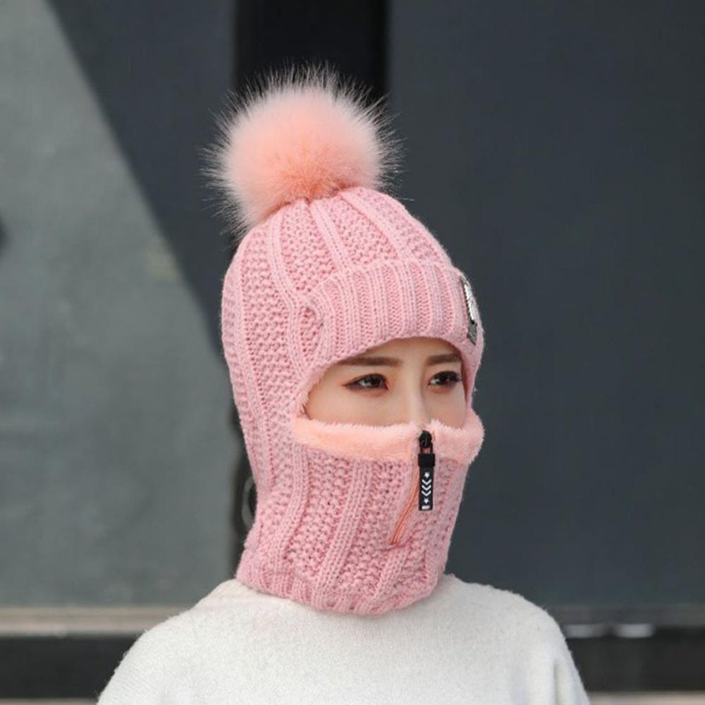 Buy Womens Winter Beanie Hat Scarf Set With Zipper Warm Knit Hats Thick ...