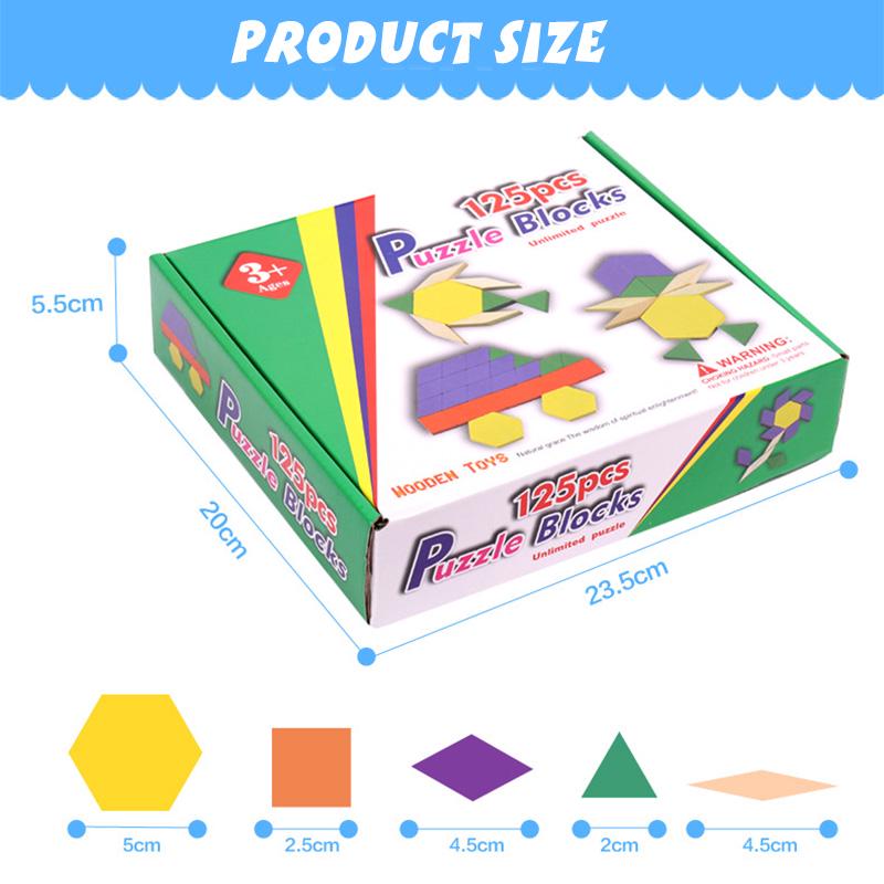Buy 125pcs Wooden Pattern Block Set Creative Kids Educational Toys ...
