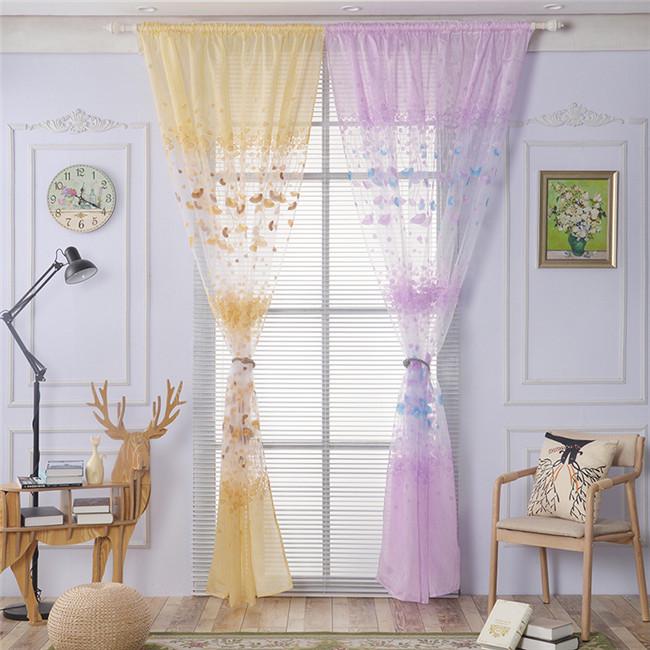 Buy Pastoral Style Window Screening Curtain Biloba Flowers Tulle Flat ...