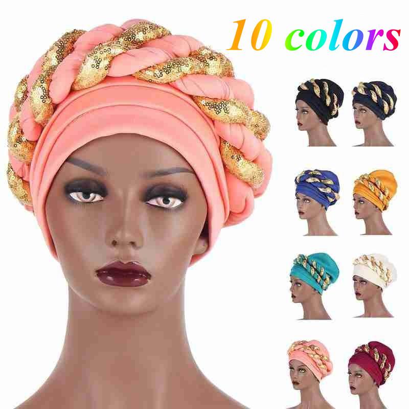 Muslim Space Layer Two-color Sequined Twist Headscarf Hat Fashion ...