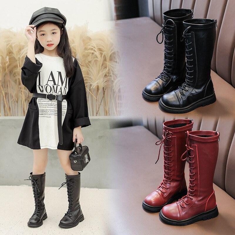 Buy Brand New Autumn High Boots Girls PU Leather Children Boots Rear ...