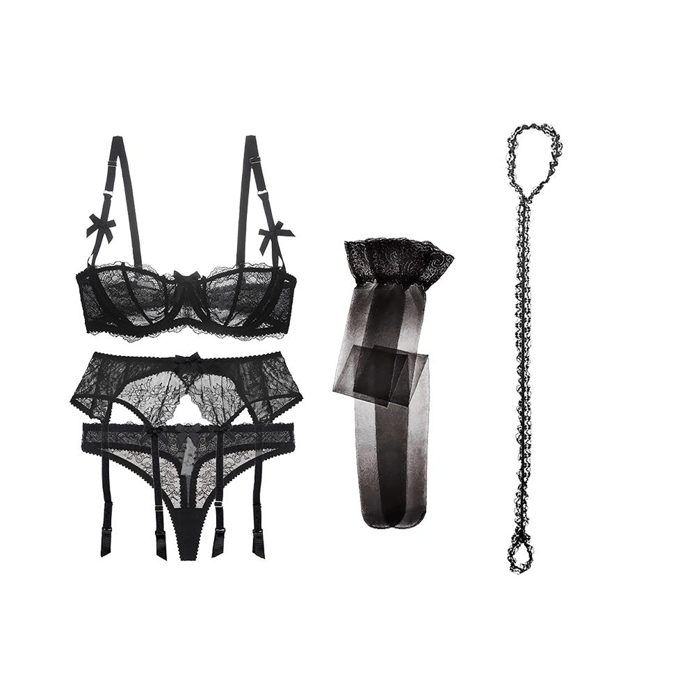 Cheap Varsbaby Lace Erotic Collar Bra Panties Garter Belt and Stocking ...