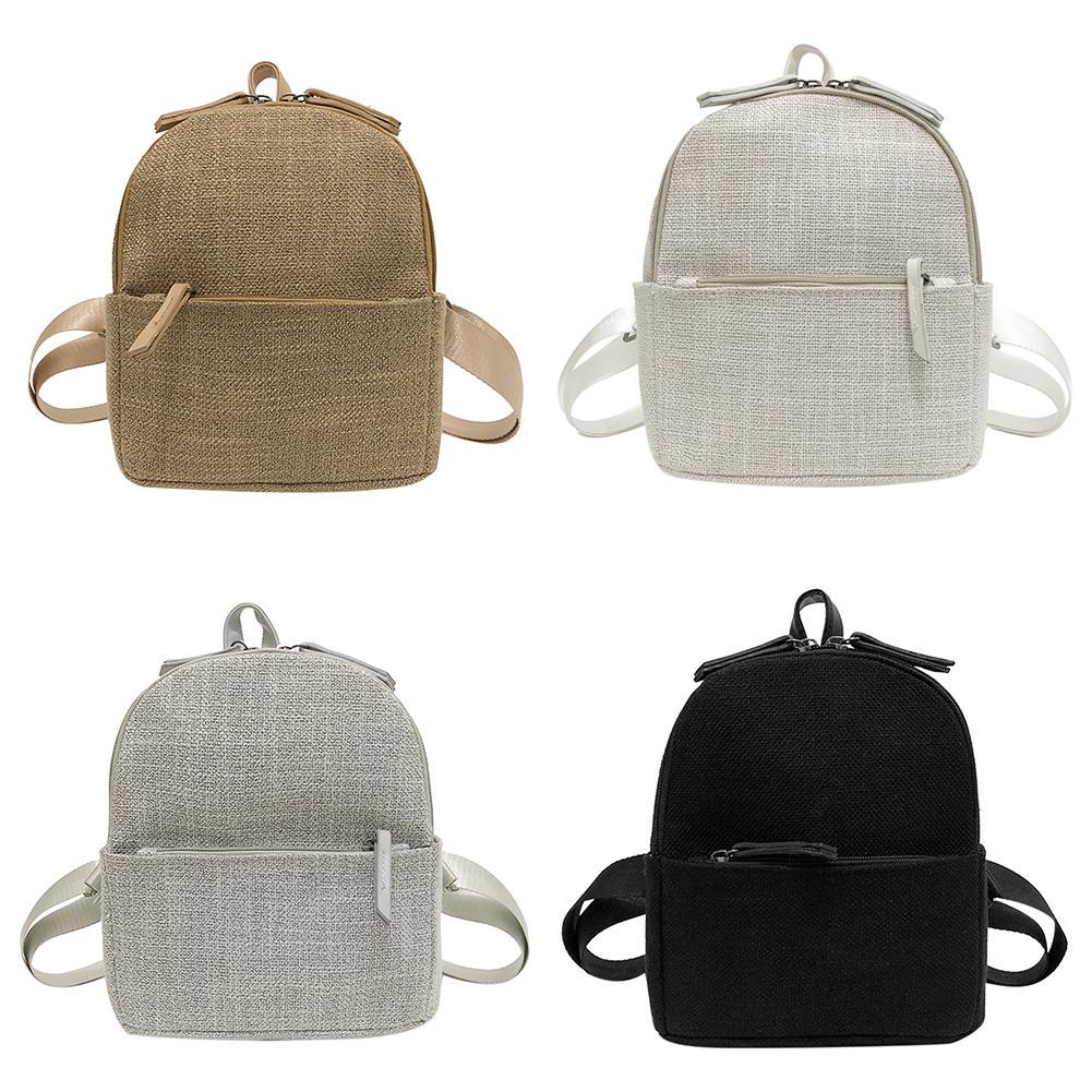 Buy Retro Straw Linen Small Zipper Backpack For Women Shoulder Travel