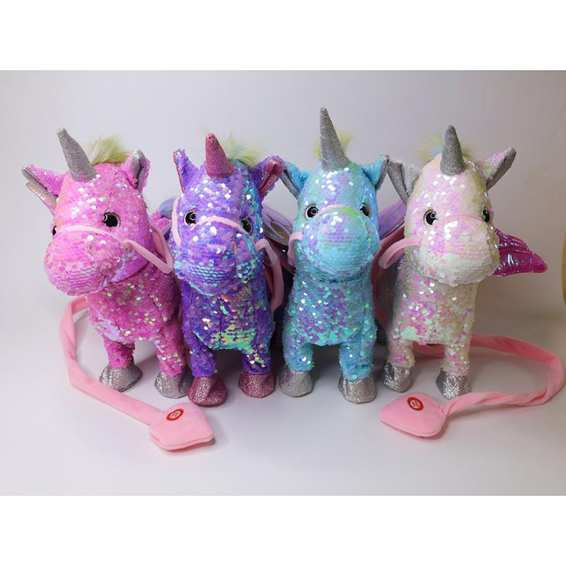 Cheap 30cm Single-horn Horse Plush Toy Cute Sequined Walking Singing ...