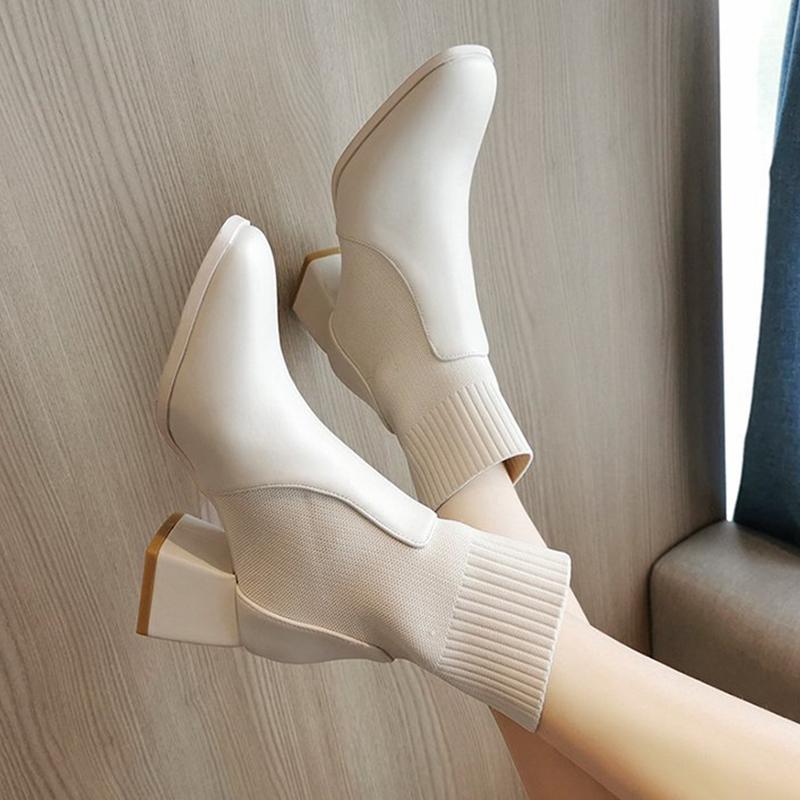 Buy Autumn and Winter Square Toe Patent Leather Short Boots Women's Mid ...