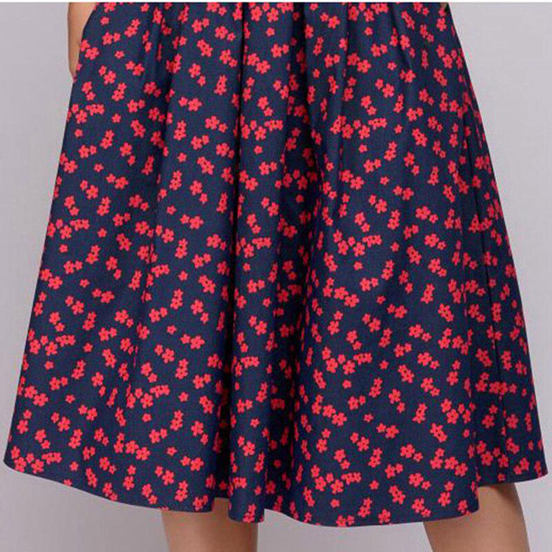 Buy Women Autumn Winter A-line Dress Party Retro Floral Three Quarters ...