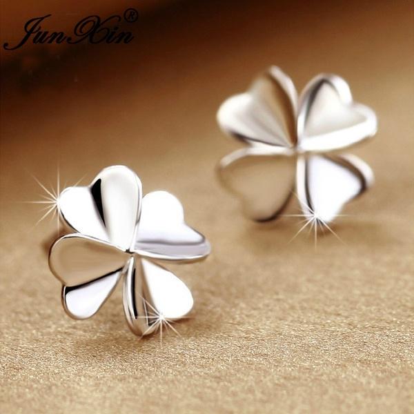 Buy Women's Cute Lucky Clover Shape Earrings 925 Silver Stud Earrings ...