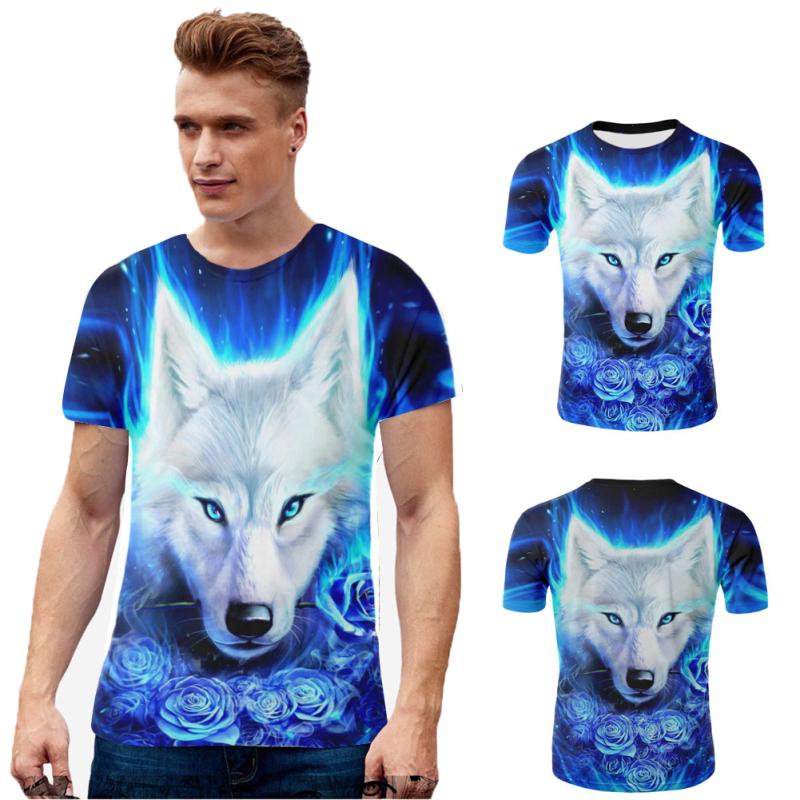 Buy Men Women Cool 3D Digital Wolf Printing Round Collar Short Sleeve T ...