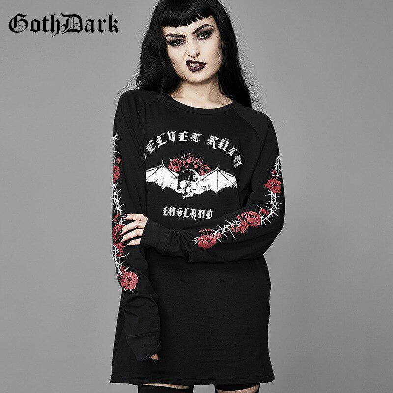 Buy Goth Dark Black Letter Print Grunge Punk Gothic Sweatshirt Women ...
