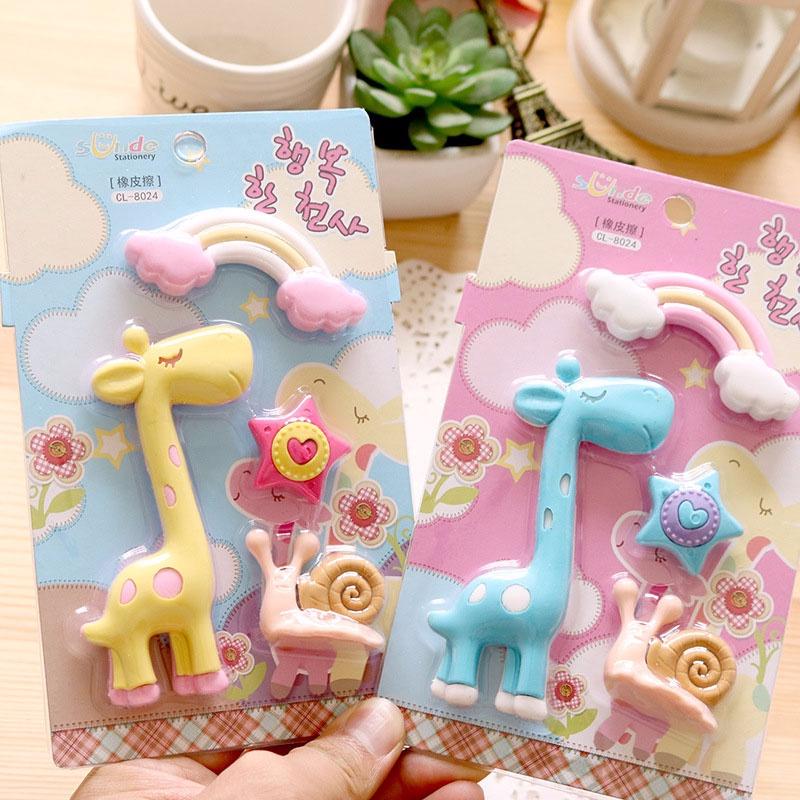 Lovely Giraffe Rainbow Snail Star Eraser Creative Stationery School ...