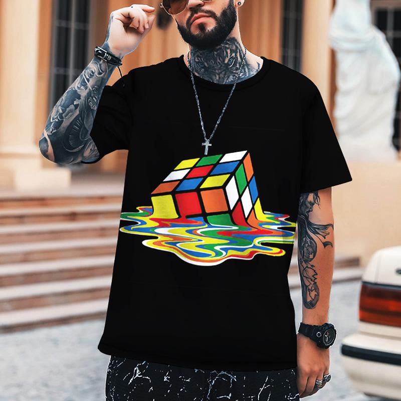 Buy 2022 Men's Shirt Melting Rubik's Cube Fashion New Clothes 3D ...