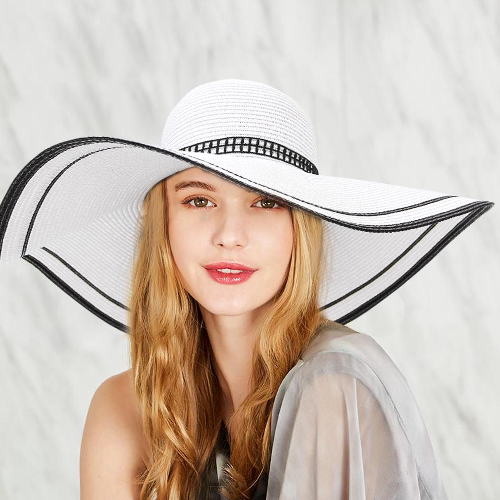 Buy Wide Brim Round Top Summer Hat Bowknot Beach Hat for Women Sun ...
