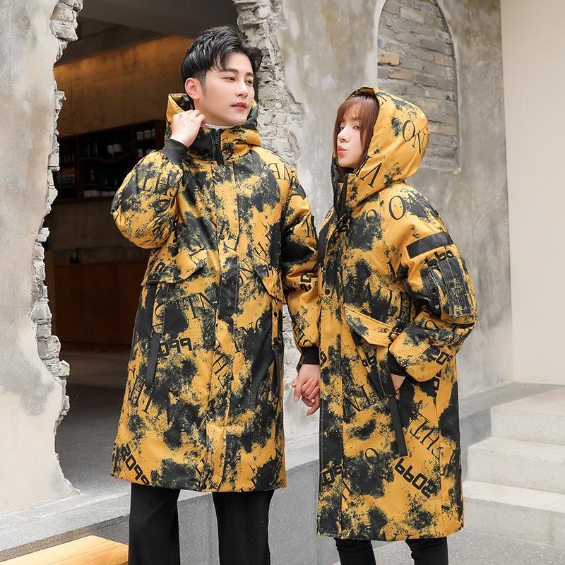Cheap Mid-length Down Jacket Couple Winter Leisure Hooded Camouflage ...