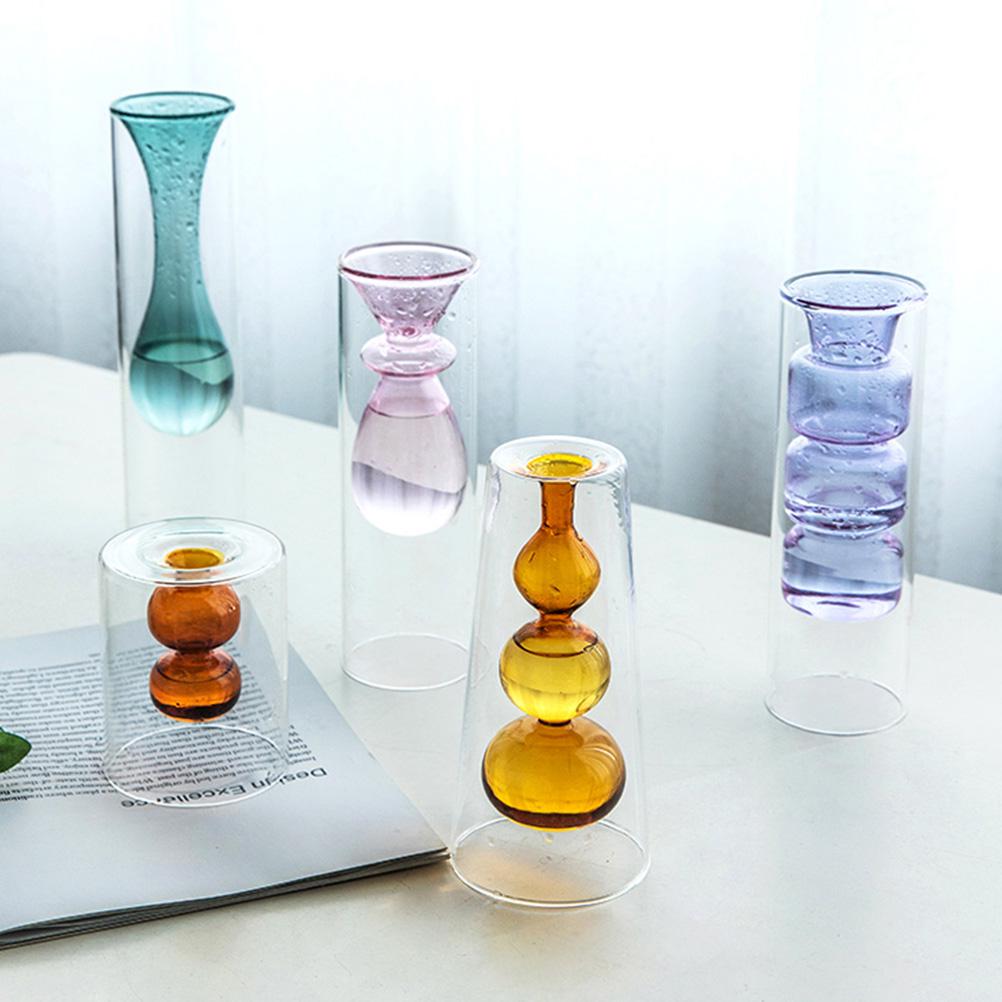1PC Glass Flower Vase Double Layer Glass Vase for Home Dorm Store uygun ...