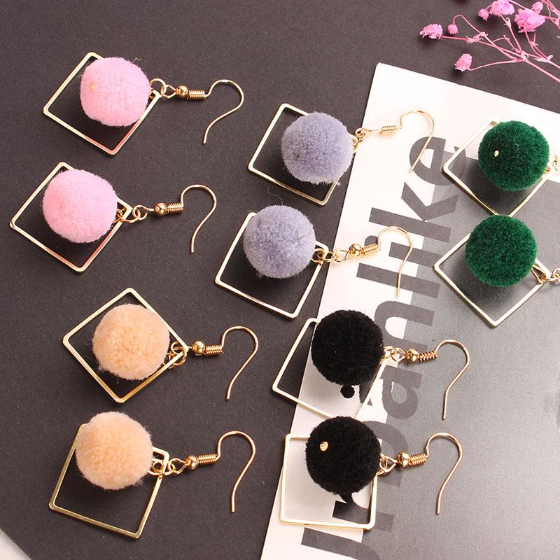 Buy Women Furball Earring Diamond Jewelry Cotton Dangle Earring Metal ...