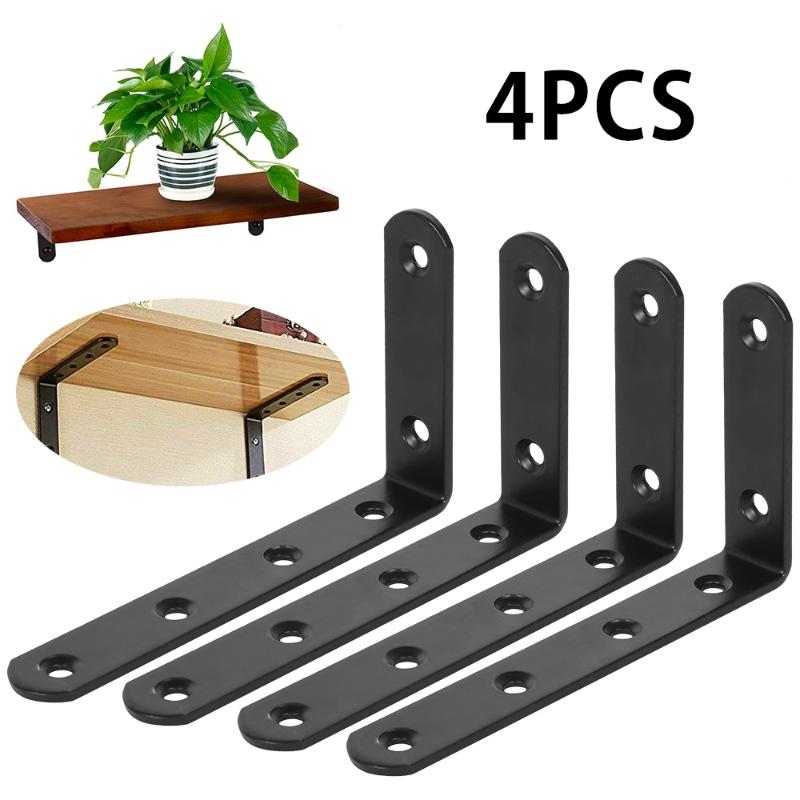 Buy 4Pcs Angle Shelf Bracket Thickened Cold-Rolled Steel Black 90 ...