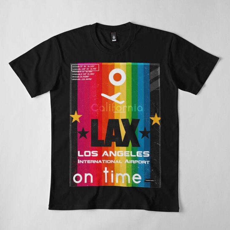 Buy Men Premium Cotton Harajuku T-Shirt LAX Los Angeles airport code ...