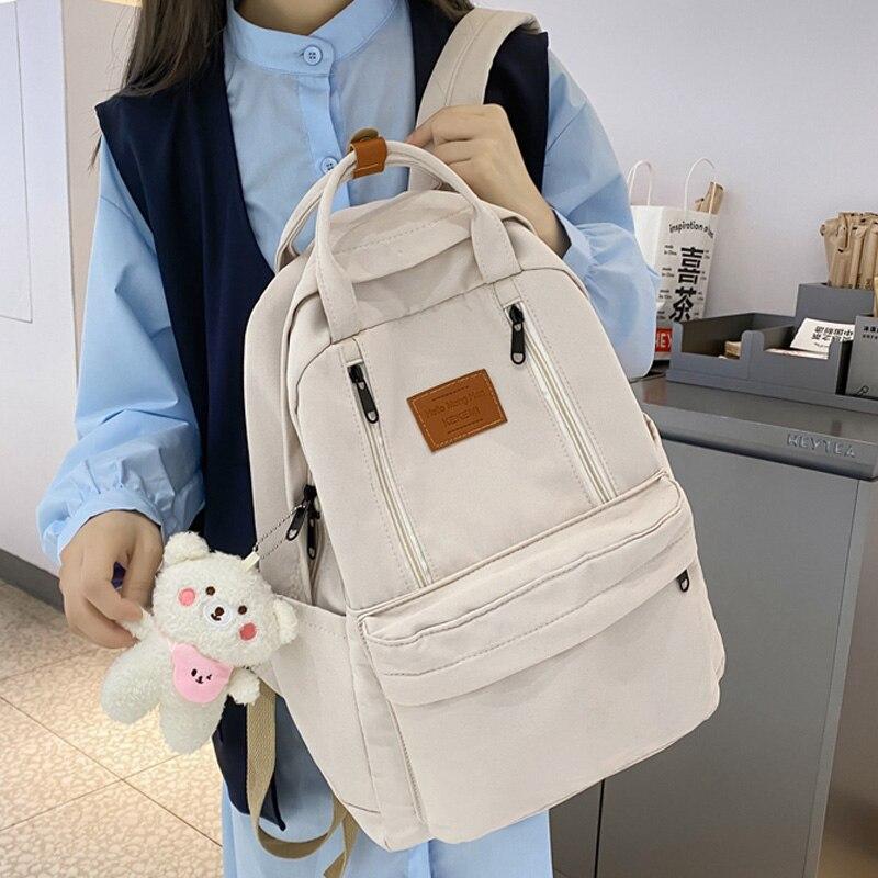 Buy Solid Color Waterproof Nylon Women Backpack Female Pocket Travel ...