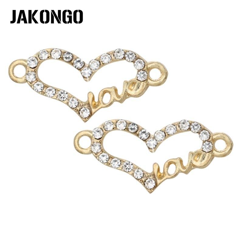 Buy 5Pcs Gold Color Crystal Heart Love Connectors for Jewelry Making ...