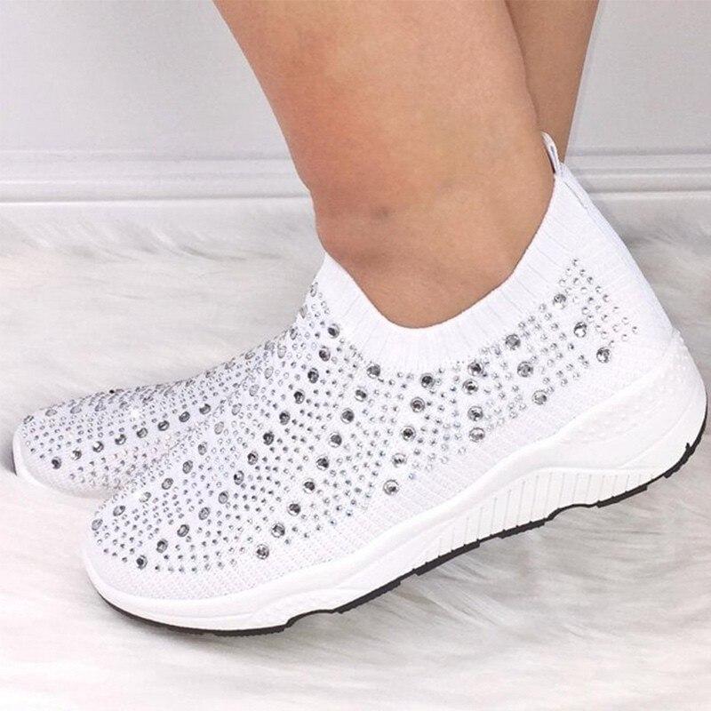 Weweya Fashion Woman Running Shoes Rhinestones Bling Casual Sock ...