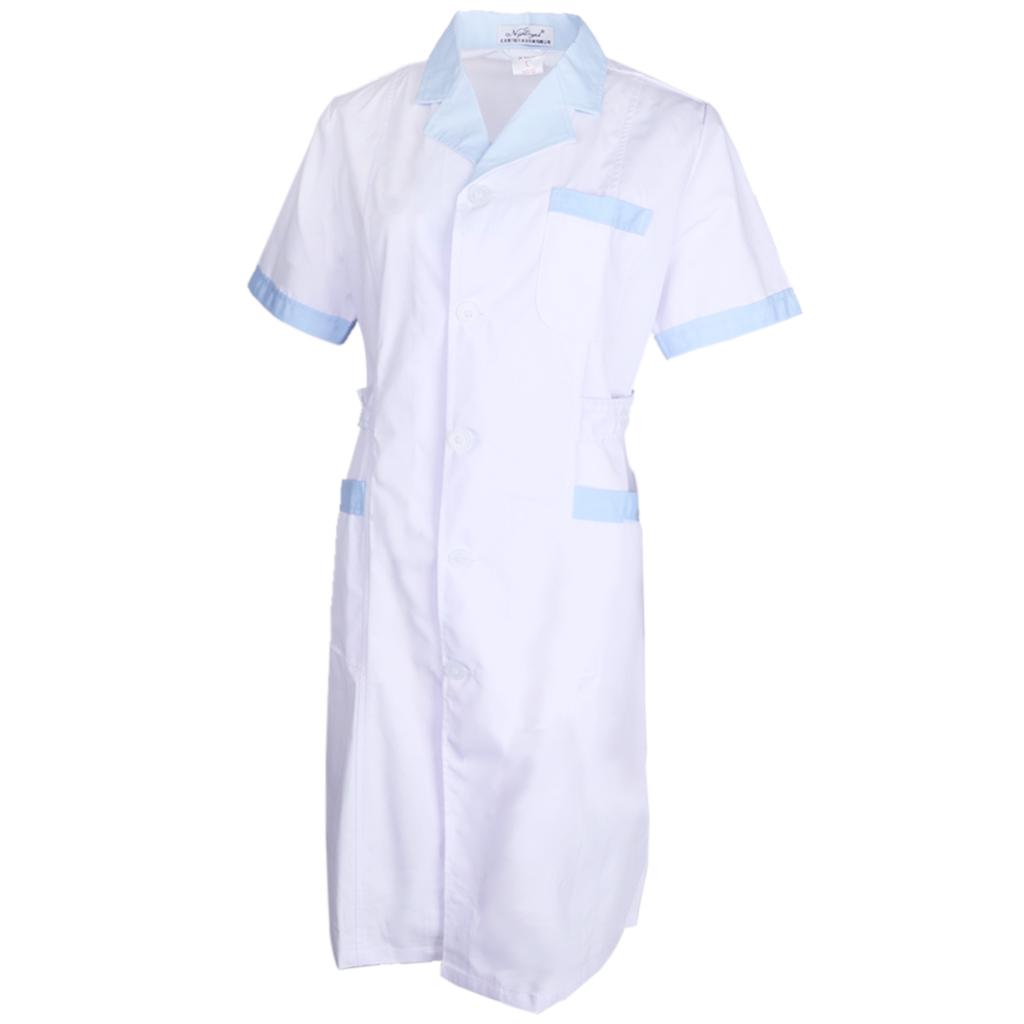Buy Women Short Sleeve Lab Coat Medical Doctor Coat Nursing Full Length ...