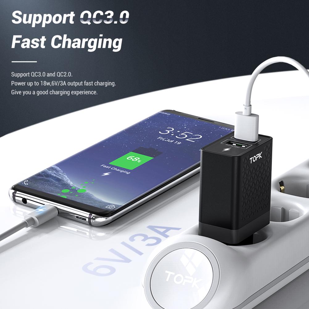Buy TOPK Travel Quick Charging 28W QC3.0 Dual USB Ports Wall Charger ...