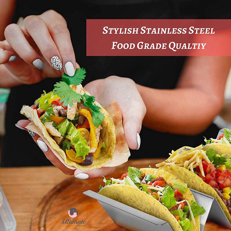 Buy Taco Holder Stand with Easy Carry Handles - 4 Pack - Stainless ...