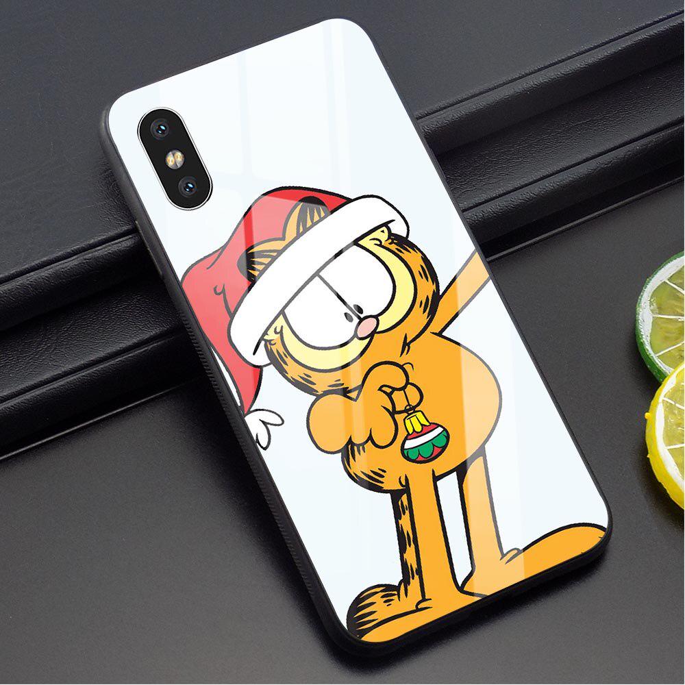 Buy Cute Garfield Glass Phone Case for Redmi Go Xiaomi Huawei P9 Honor ...
