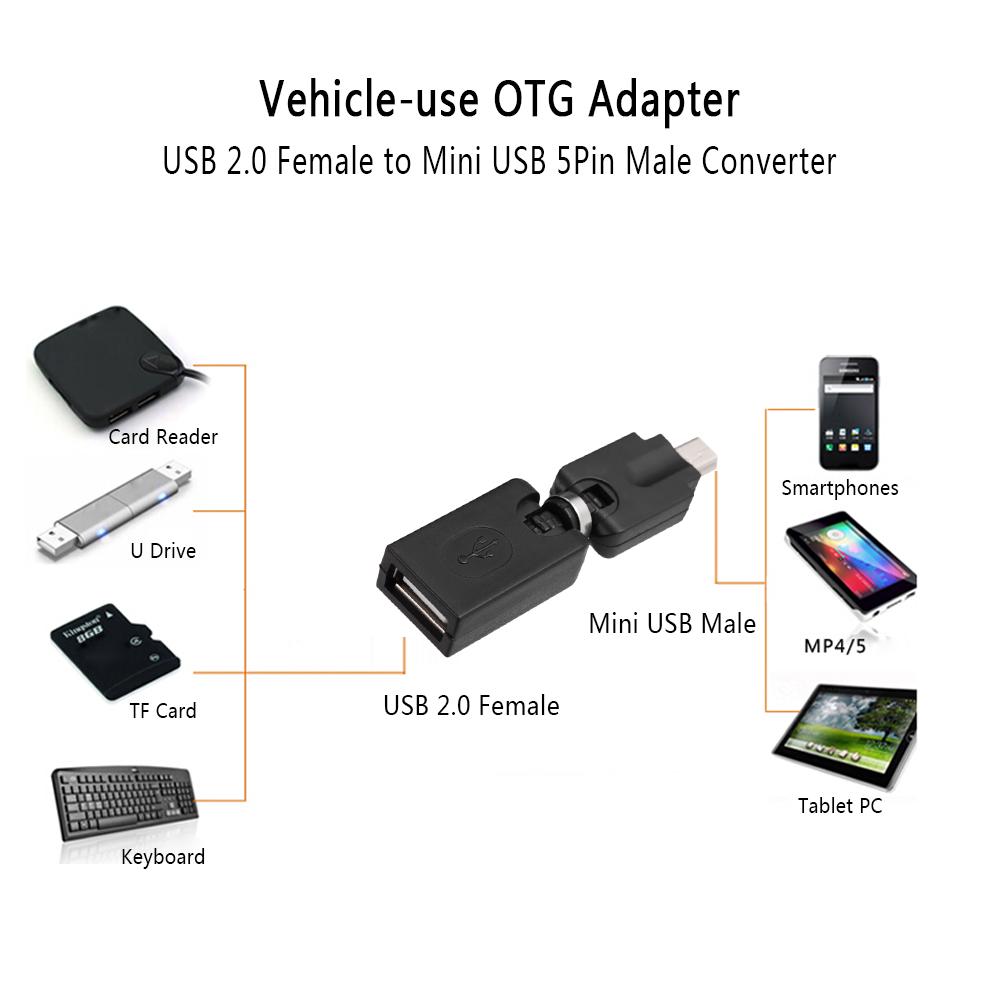 Buy Vehicle-use OTG Adapter USB 2.0 Female To Mini USB 5Pin Male ...