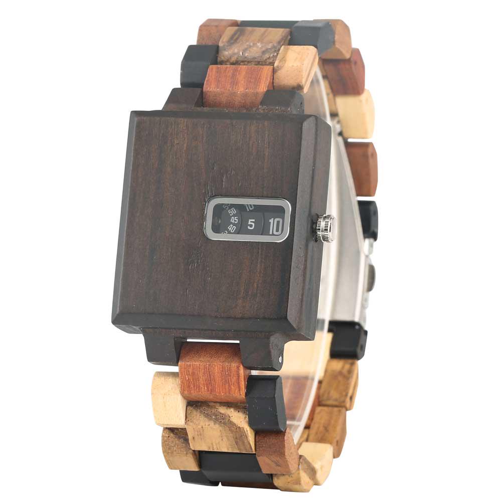 Creative Square Wooden Quartz Watch Men Unique Display Dial Design Wood ...