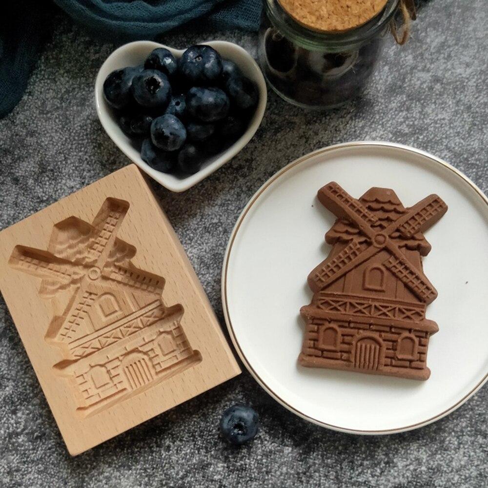 Buy Wooden Cookie Mold Windmill Shape Carved Stamp for Biscuit Baking ...