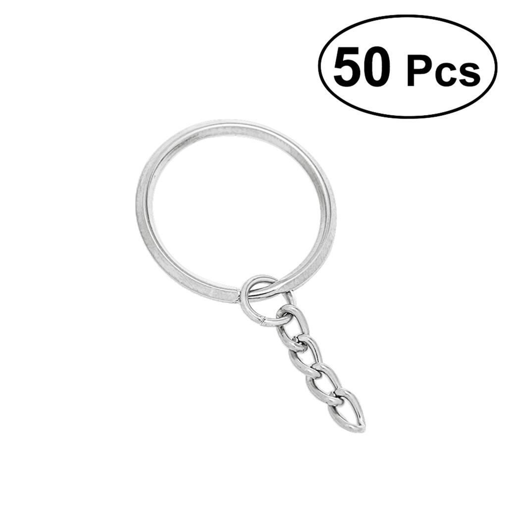 Buy 50pcs Steel Tone Key Chains Split Silver Tone Keyring Blanks Link ...
