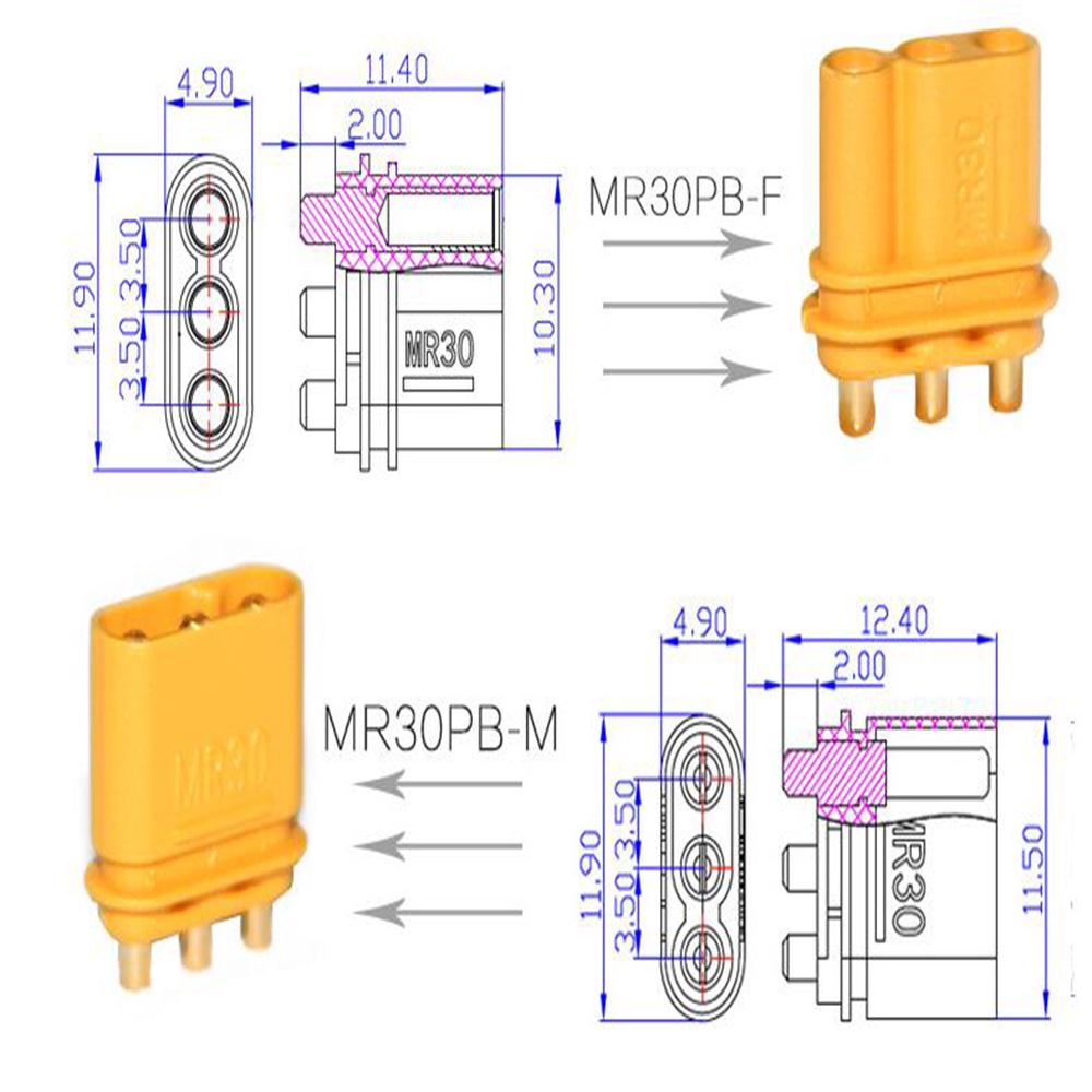 Amass MR30PB Connector Plug With Sheath Female & Male for RC Battery RC ...