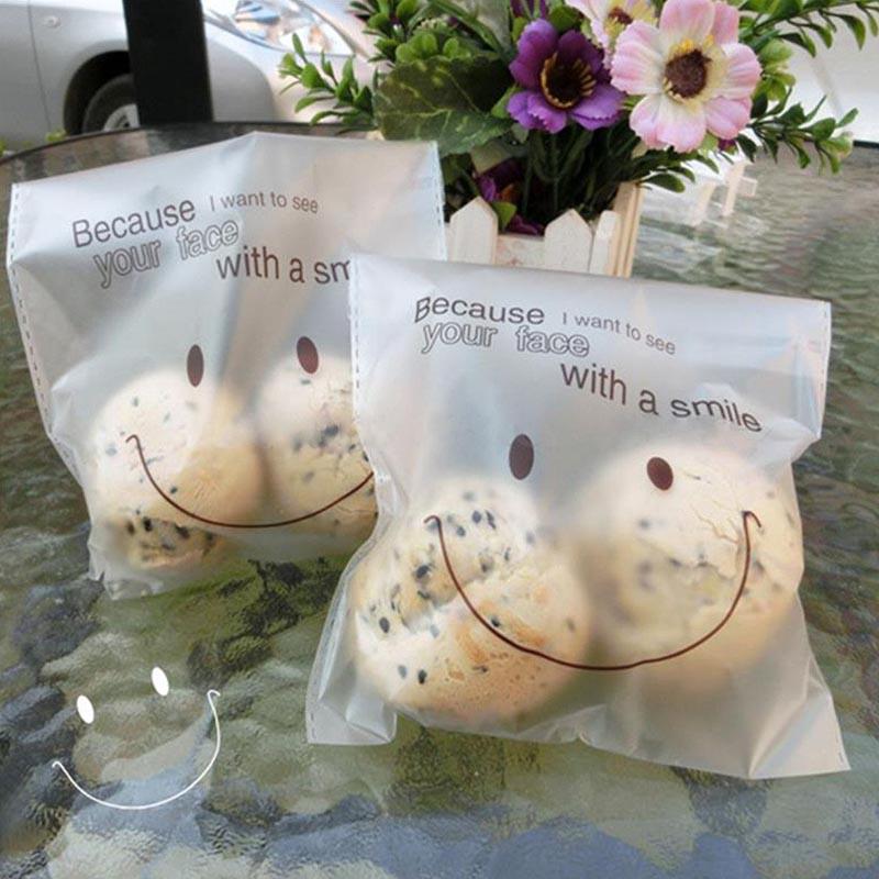 Buy 50pcs Smiley Face Self Adhesive Packing Plastic Candy Cookie DIY ...