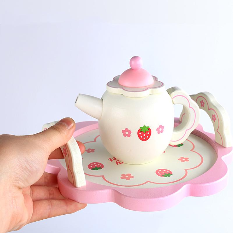 Buy Playing Role Wooden Tray Teapots Mini Kids Kitchen Toy Cup for Tea ...