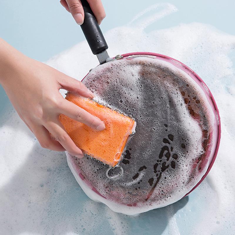 1PC Creative Stainless Steel Ring Net Pot Cleaner Silicone brush ...