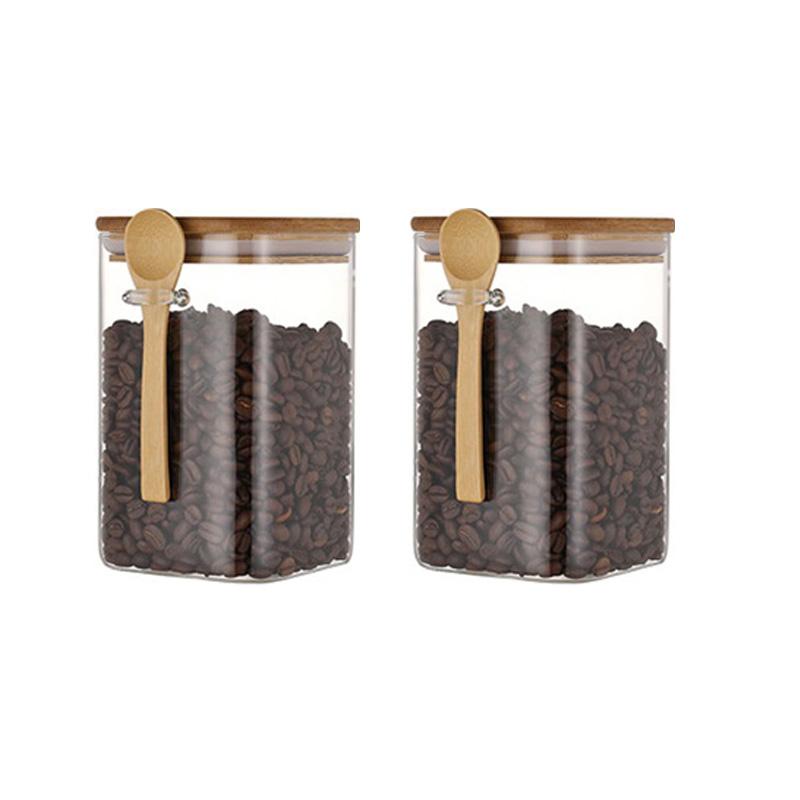 Buy 2Pcs Sealed Jar with Spoon Storage Tank Condiment Coffee Beans Tank ...