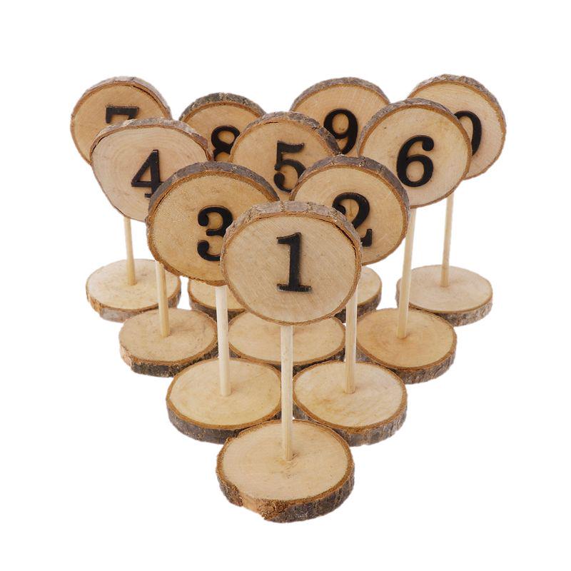 Buy 1-10 Rustic Wood Table Numbers Slices Stick Stand Base Seat Cards ...