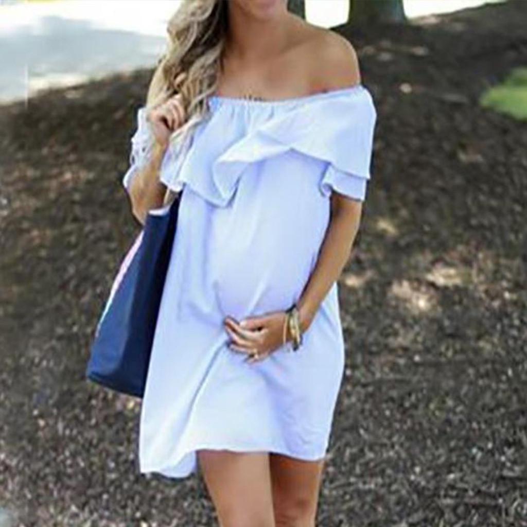 Buy Women Maternity Off Shoulder Pregnancy Solid Sundress Sexy Dress at ...