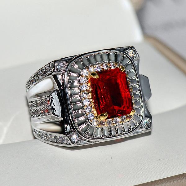 Buy Luxury Fashion Inlaid Square Red Crystal Wedding Party Women's Ring ...